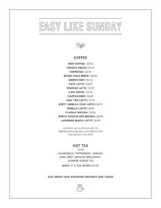 Easy Like Sunday's Official Menu