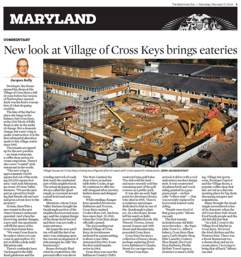 New look at Village of Cross Keys brings eateries - Jacques Kelly - The ...